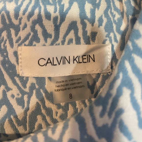 Calvin Klein | Dresses | Calvin Klein Blue And Cream Patterned Fabric ...